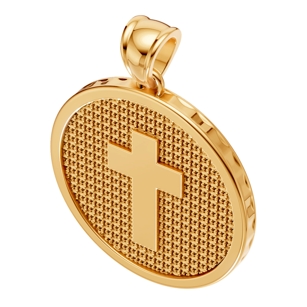 22K Gold Large Cross Medallion Disc Pendant