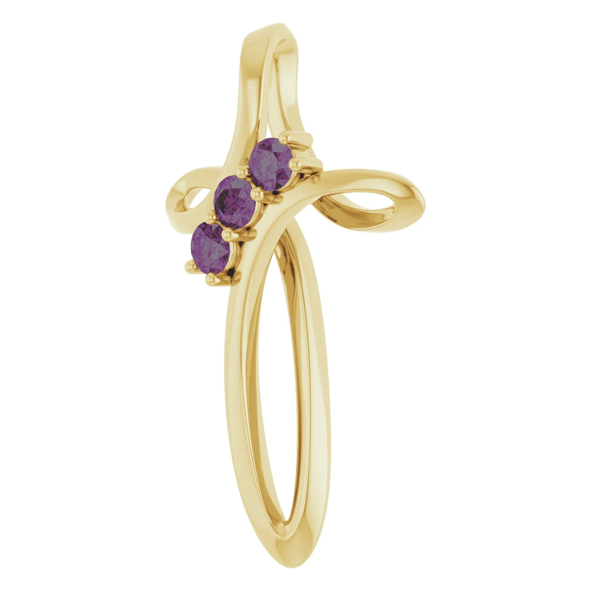 3-Stone Alexandrite Twist Cross Pendant in 14K Gold