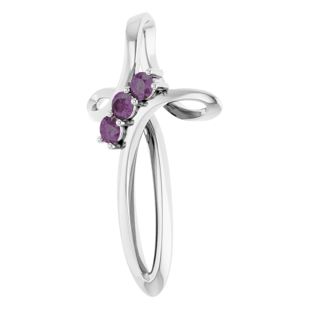 3-Stone Alexandrite Twist Cross Pendant in 14K White Gold
