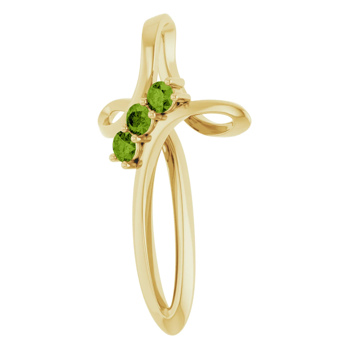 14K Gold 3-Stone Peridot Gemstone Weave Cross Pendant