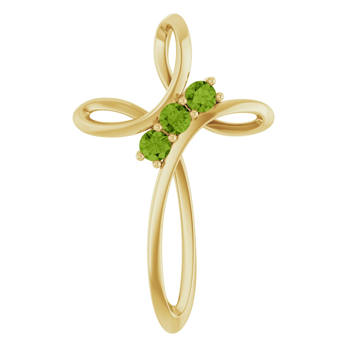 14K Gold 3-Stone Peridot Gemstone Weave Cross Pendant