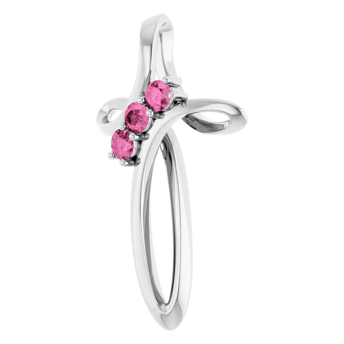 3-Stone Pink Sapphire Loop Cross Pendant in 14K White Gold