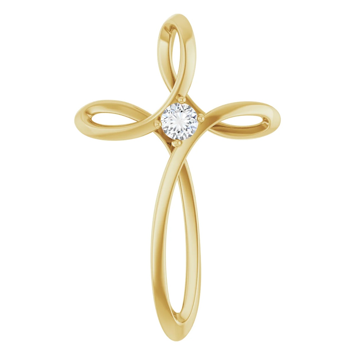 14K Gold CZ Loop Cross Pendant