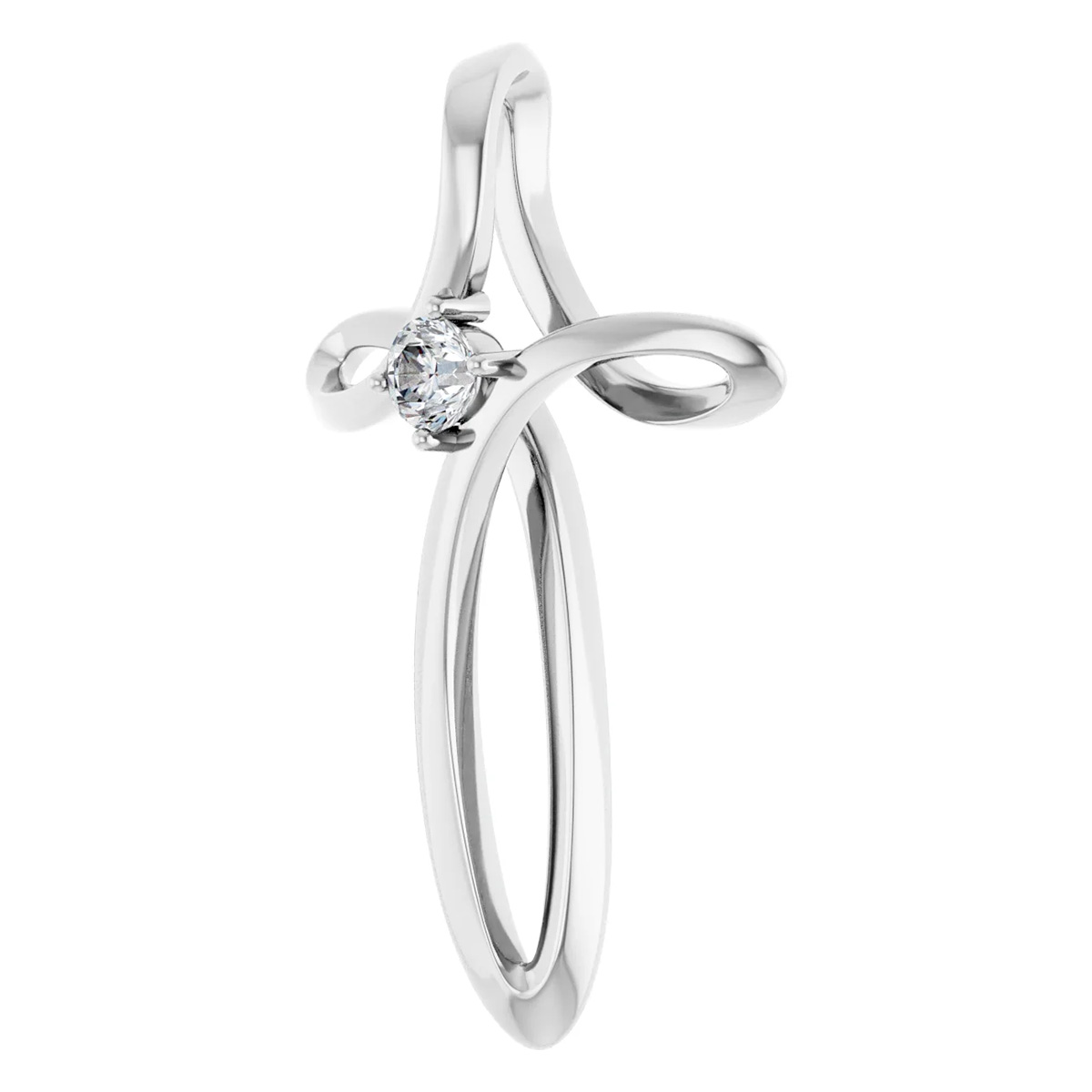 14K White Gold CZ Loop Cross Pendant