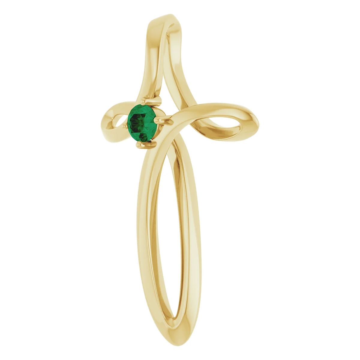 Emerald Spiral Cross Pendant in 14K Gold