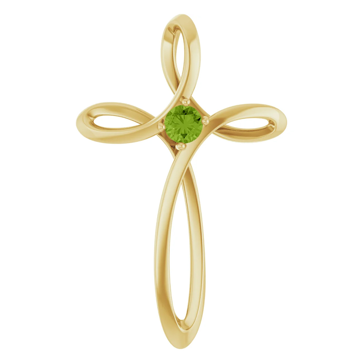 14K Gold Peridot Gemstone Weave Cross Pendant
