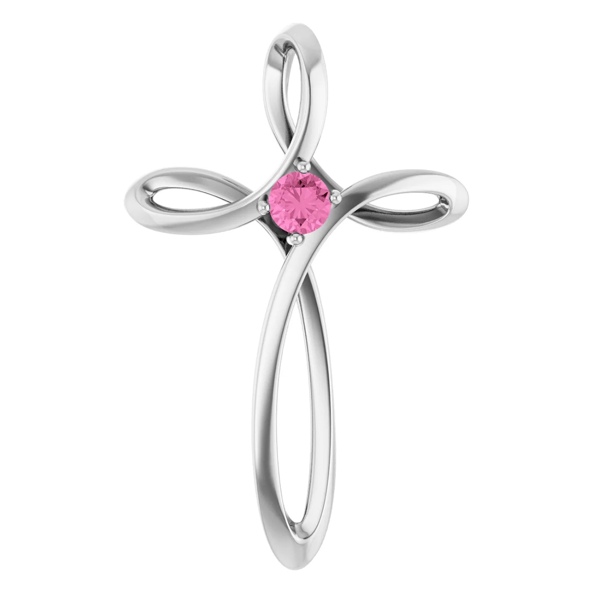 Pink Sapphire Loop Cross Pendant in 14K White Gold