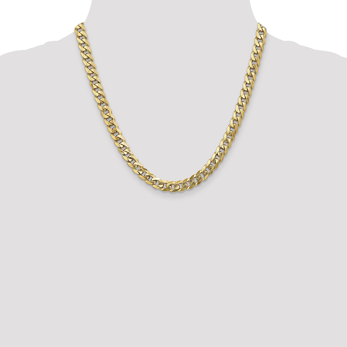 Heavy 10K Gold 7.75mm Beveled Curb Link Chain Necklace