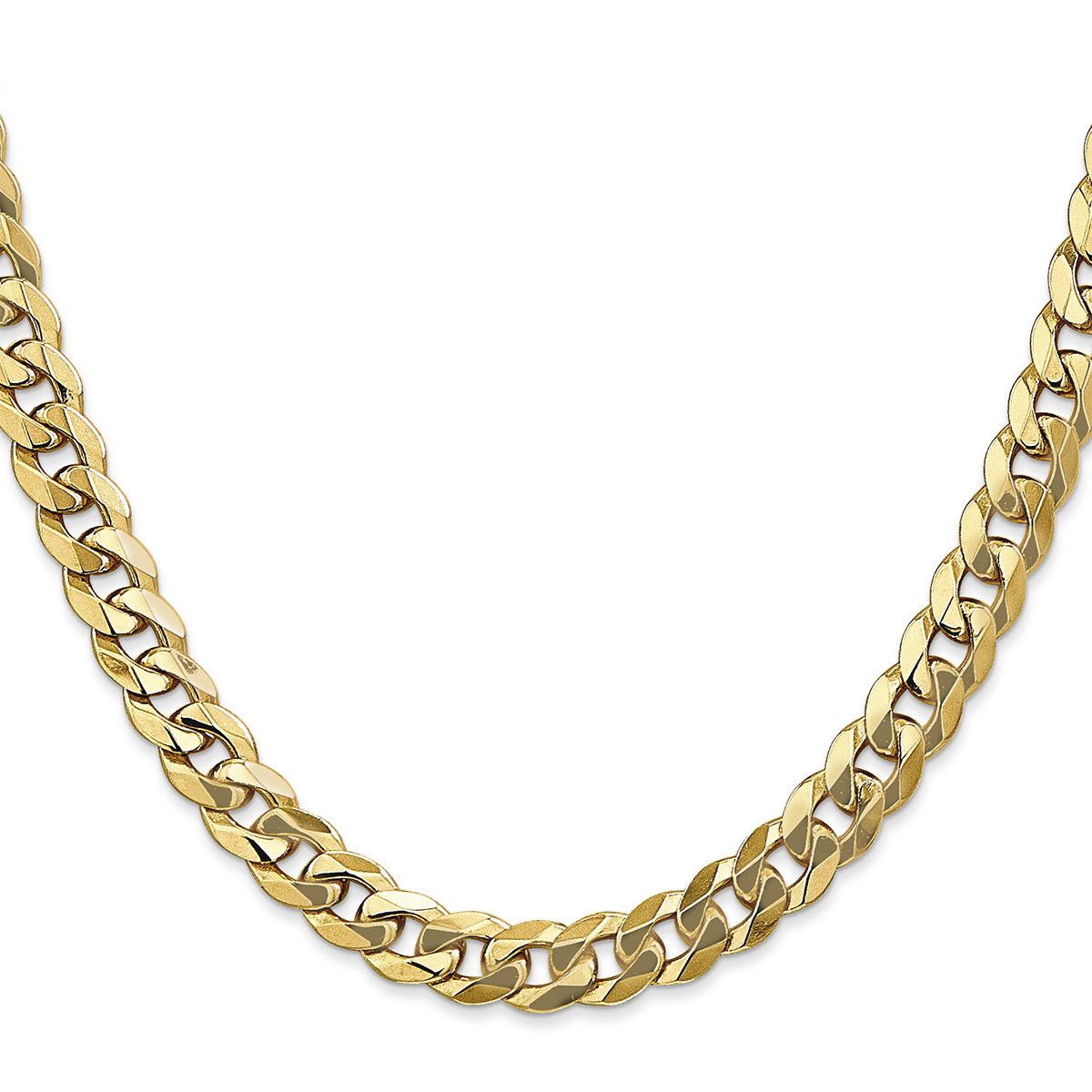 Heavy 10K Gold 7.75mm Beveled Curb Link Chain Necklace