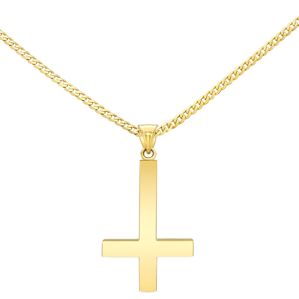 St Peters Upside Down Cross Necklace in 14K Gold