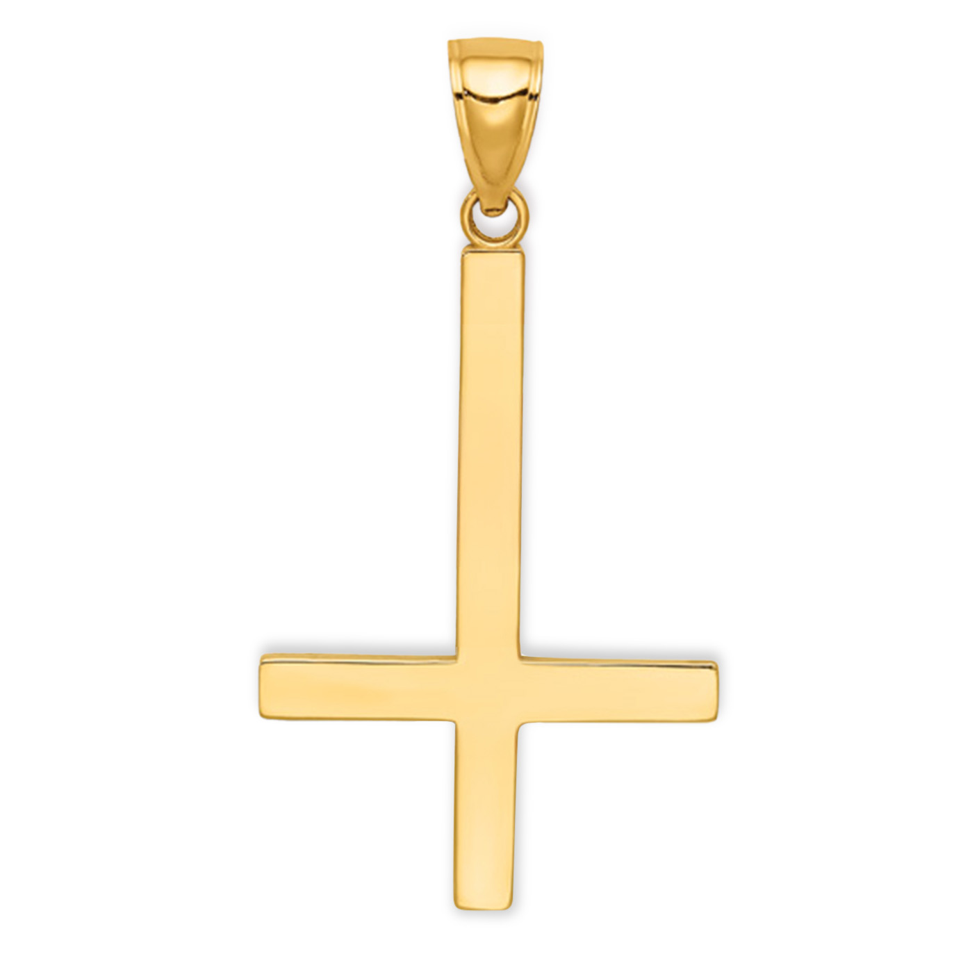 18K Gold Plain St Peters Inverted Cross Necklace Pendant