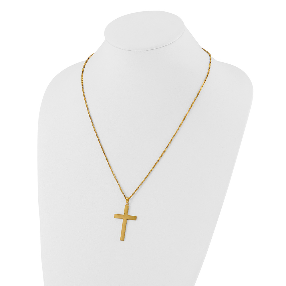 24K Solid Gold Cross Necklace with Rope Chain