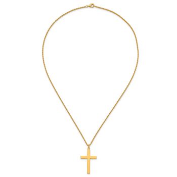 24K Solid Gold Cross Necklace with Rope Chain