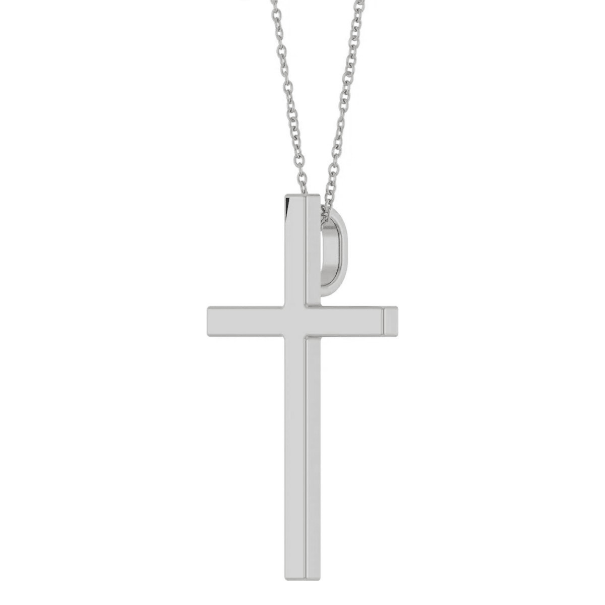 Large 14K White Gold Women's Cross Necklace with Hidden Bail