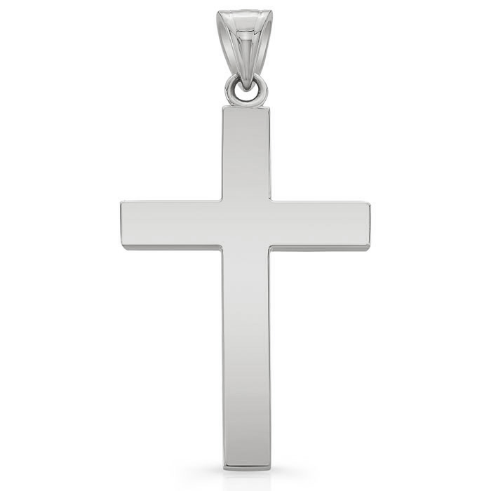 Large Sterling Silver Plain Polished Men's Cross Pendant