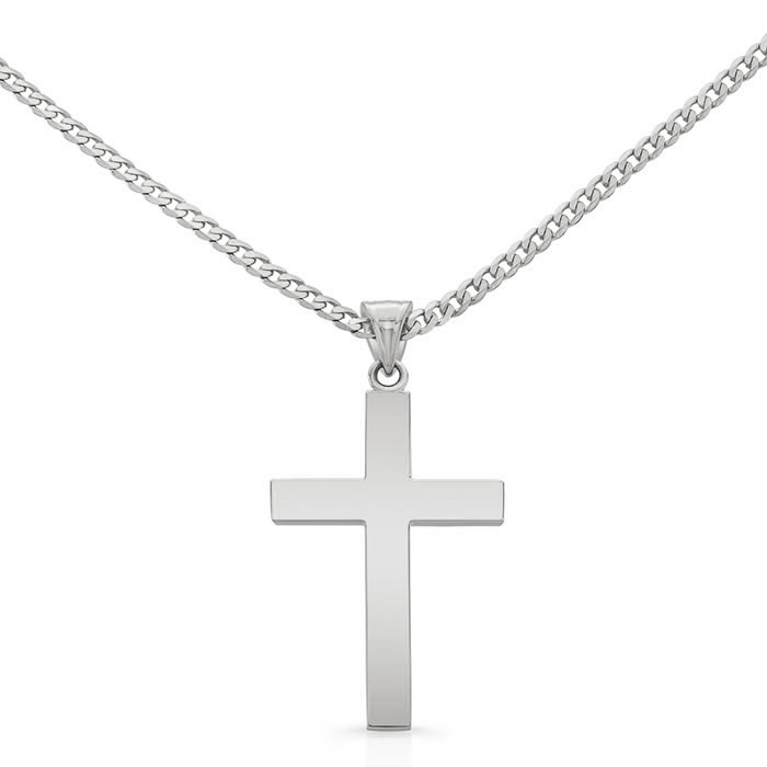 Large Sterling Silver Plain Polished Men's Cross Pendant