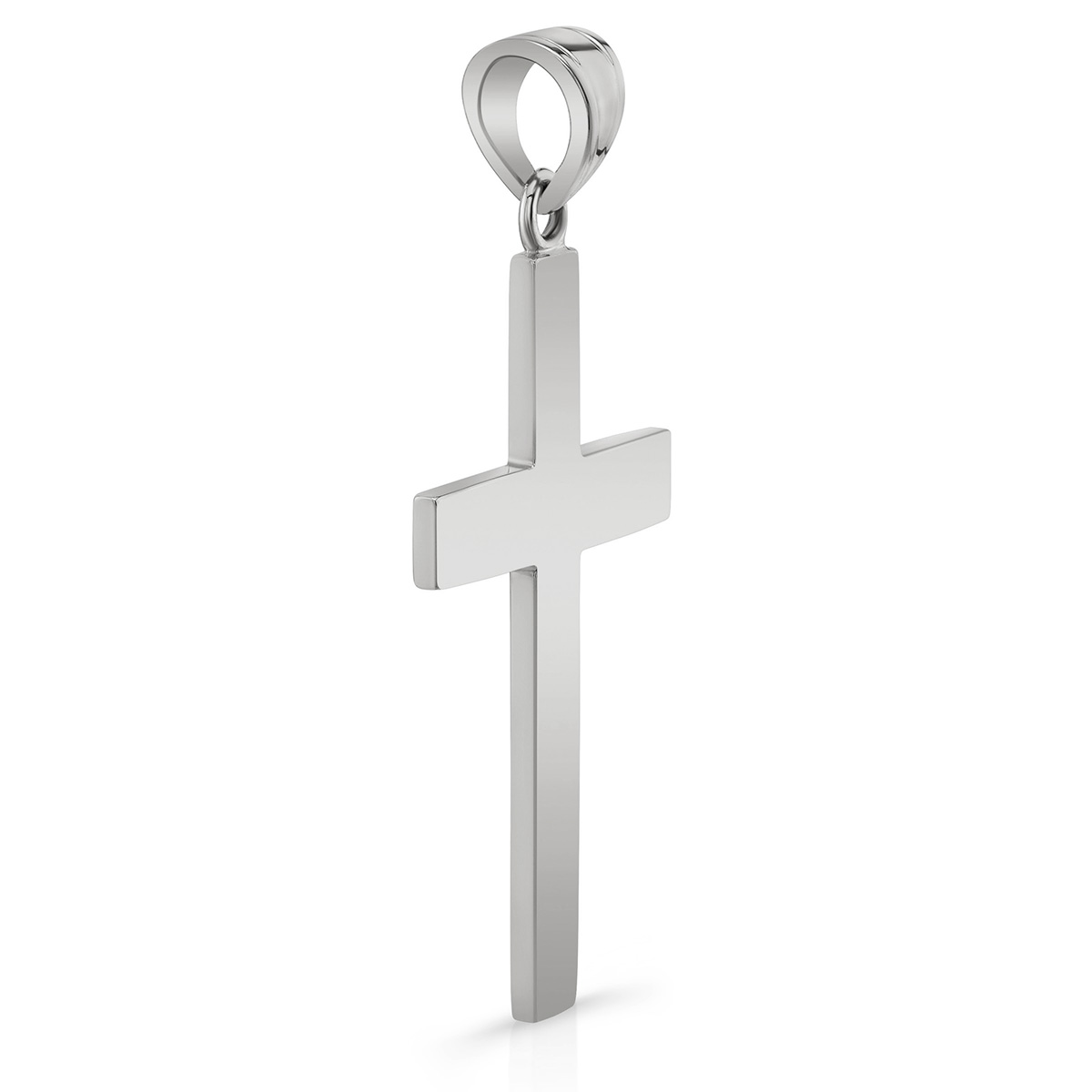 Medium Plain Polished Cross Pendant in Sterling Silver for Men