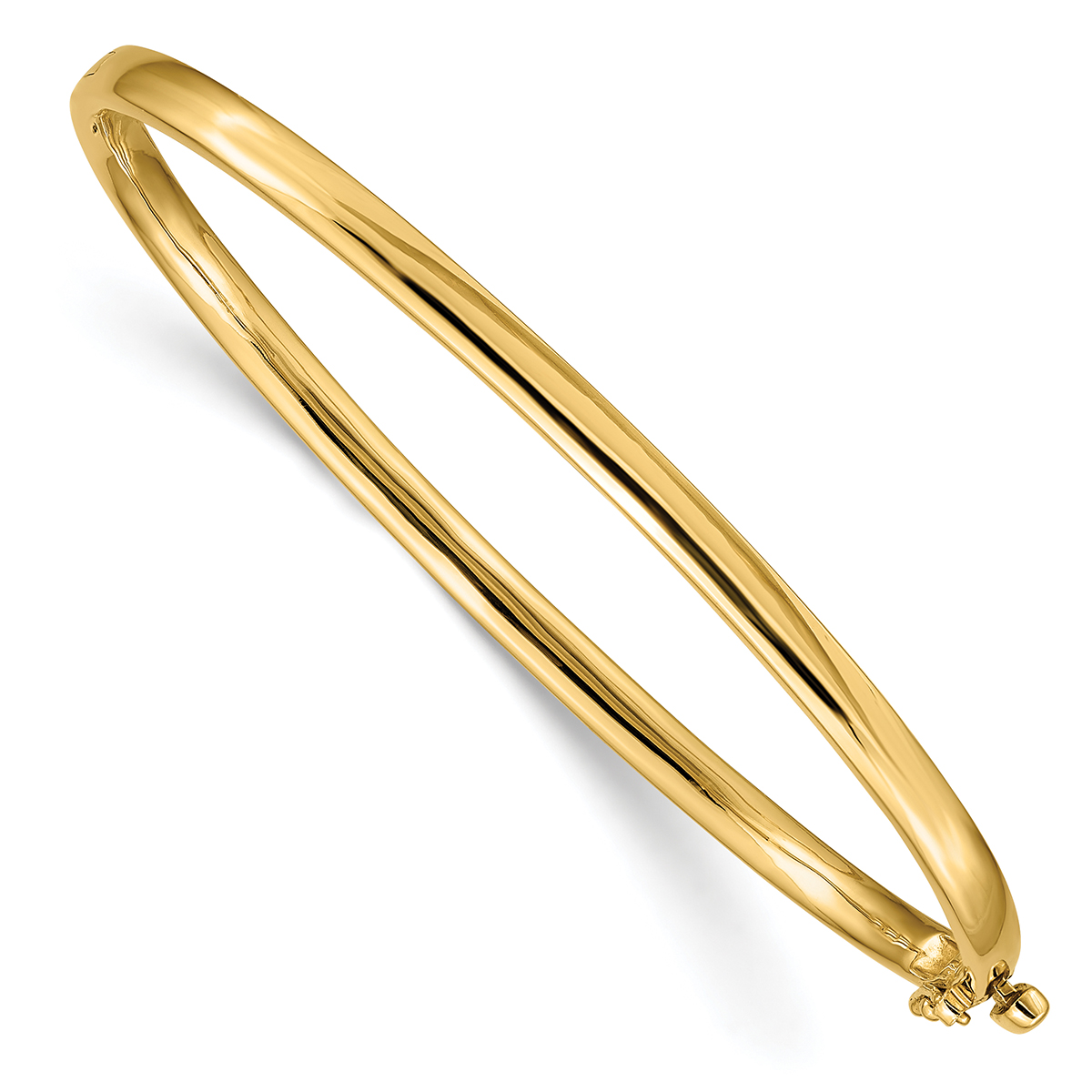 14K Gold 3.6mm Hinged Oval Plain Bangle Bracelet