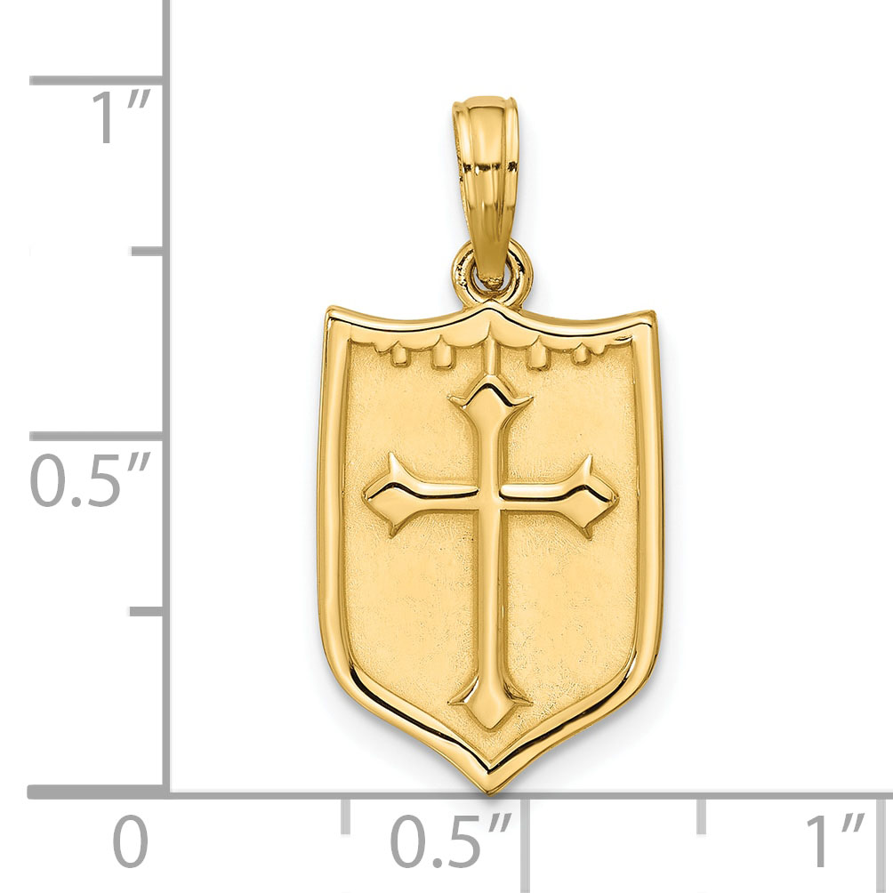 14K Gold Cross Shield Pendant for Women