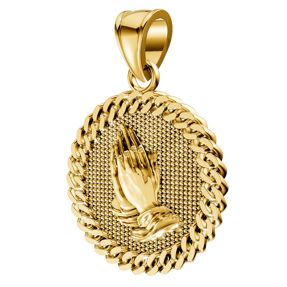 Praying Hands Medallion Pendant for Men with Link Chain Design