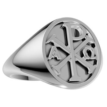 14K White Gold Chi Rho Alpha and Omega Ring for Men