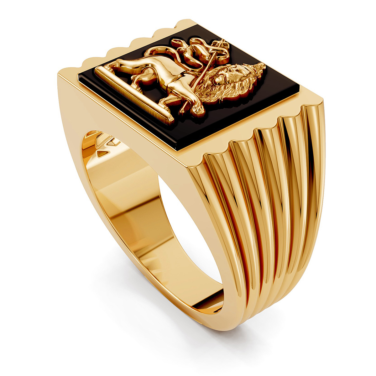 22K Gold Men’s Lion of Judah Black Onyx Ring