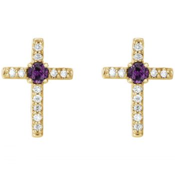 Natural Alexandrite and Diamond Cross Earrings in 14K Gold