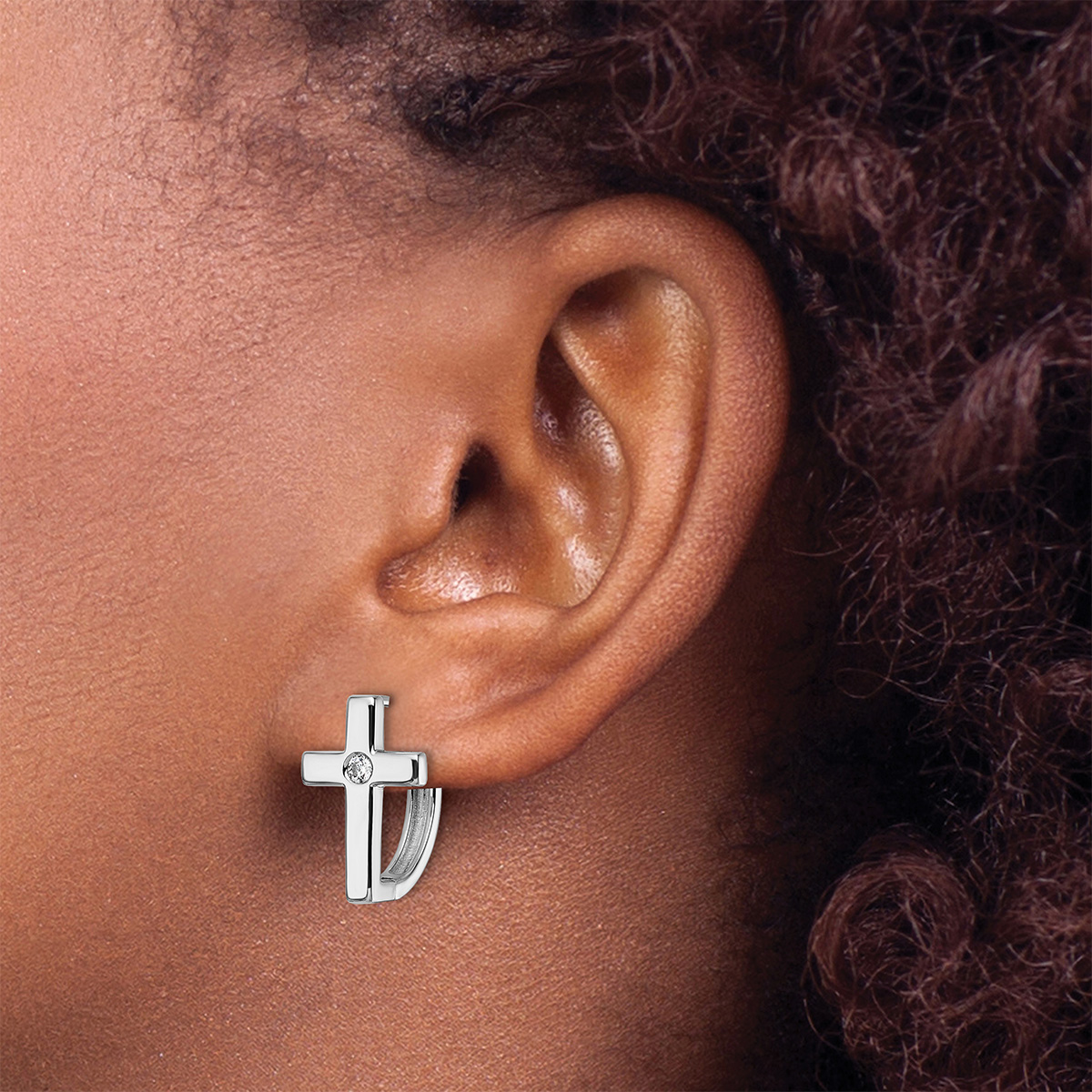 Silver Hinged Diamond Cross Hoop Earrings