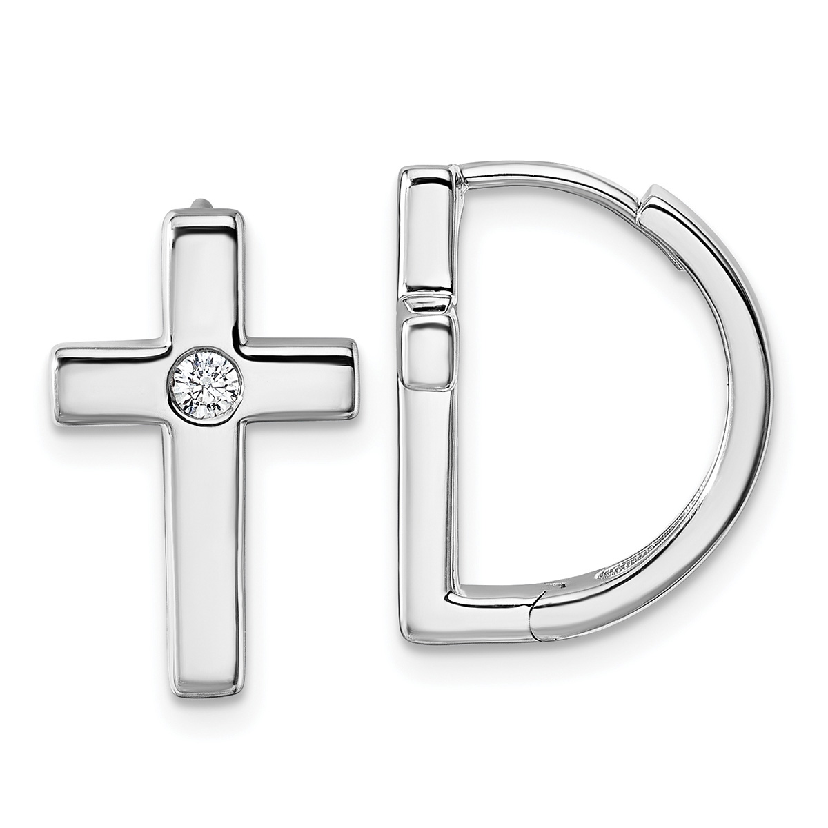 Silver Hinged Diamond Cross Hoop Earrings