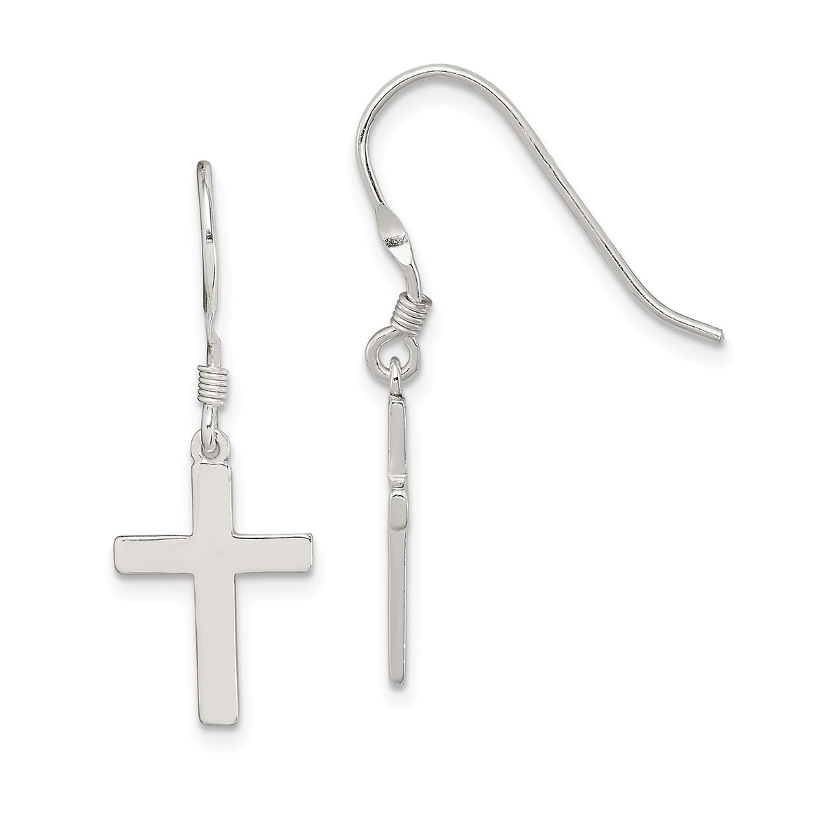 Plain Silver Dangle Cross Earrings