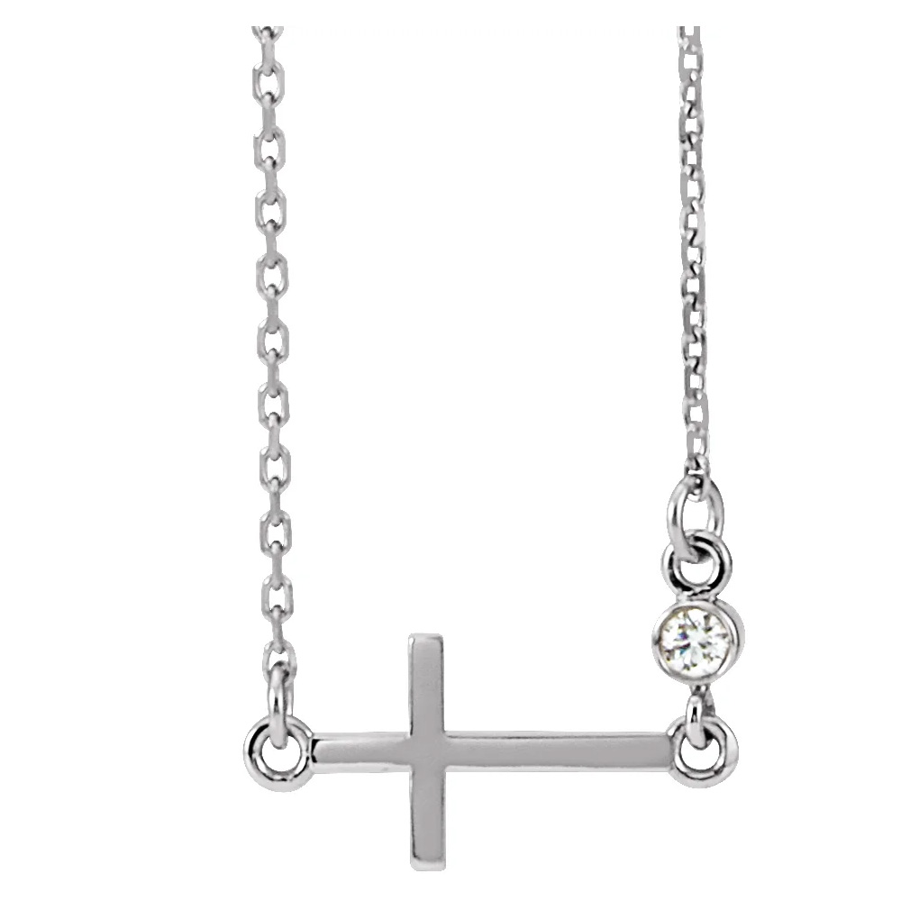 Small Platinum Diamond Hope Sideways Cross Necklace