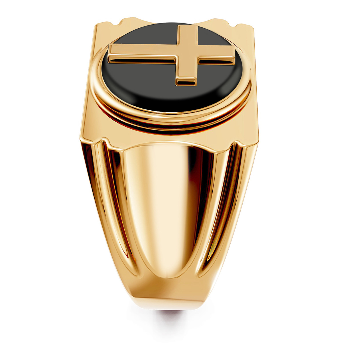 18K Gold Black Onyx Cross Ring for Men