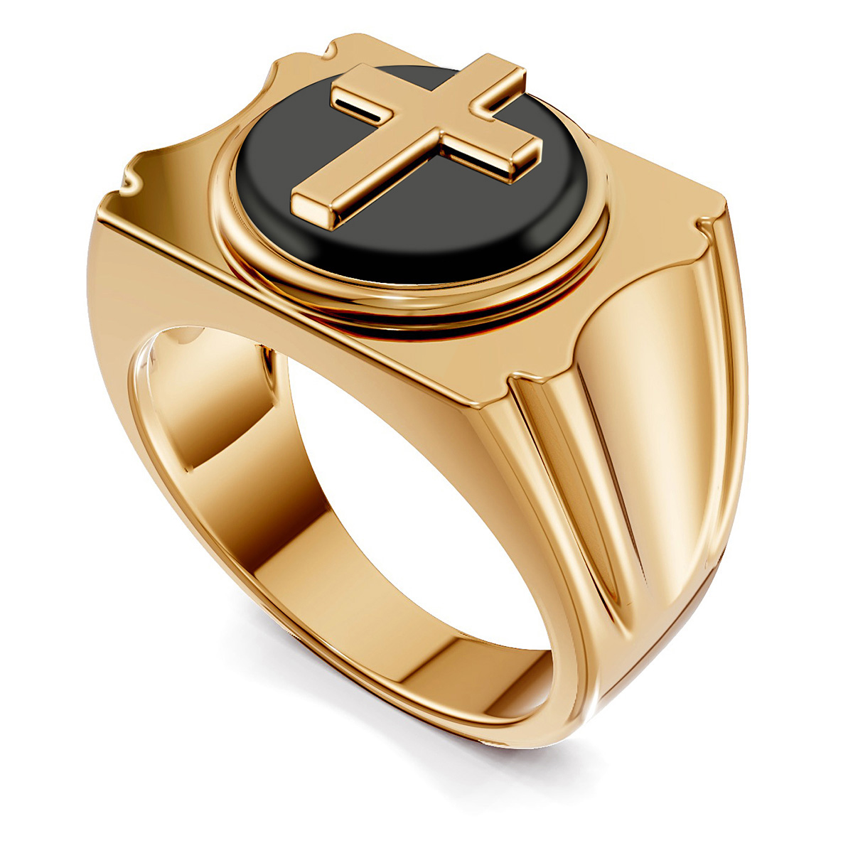 14K Gold Black Onyx Cross Ring for Men