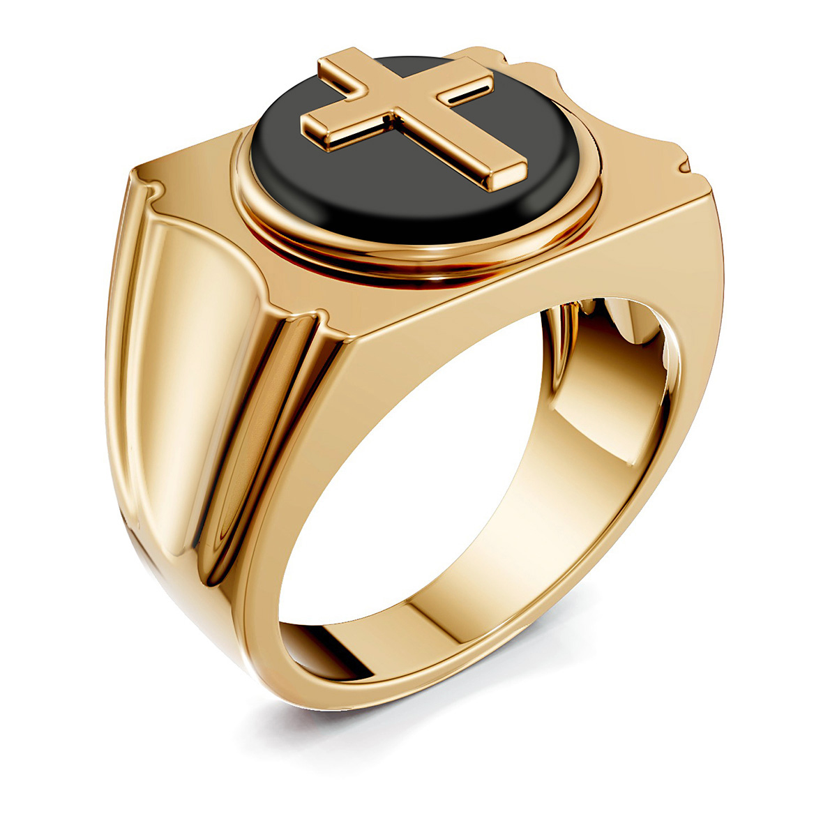 18K Gold Black Onyx Cross Ring for Men