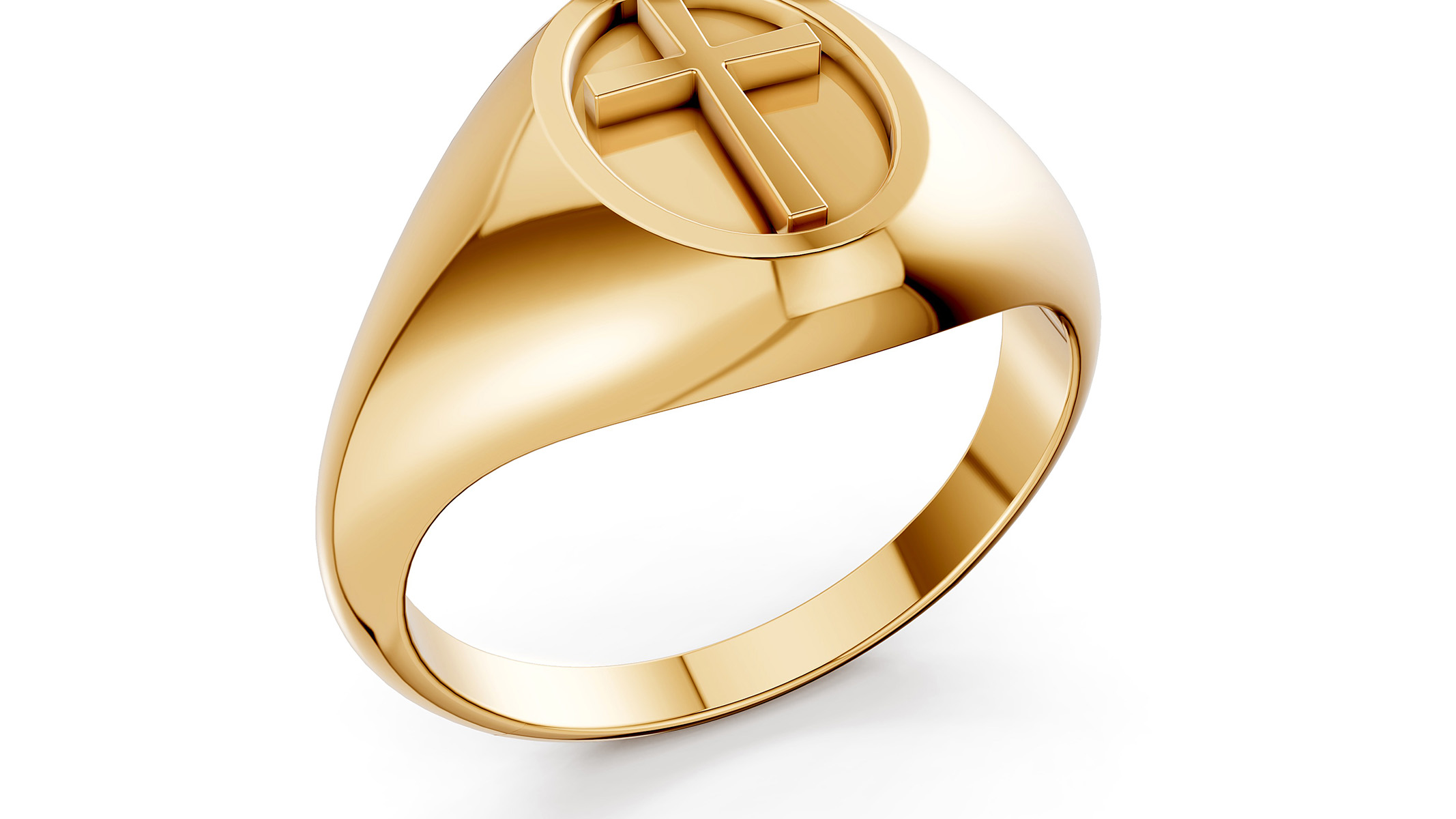 22K Gold Plain Polished Cross Ring for Men