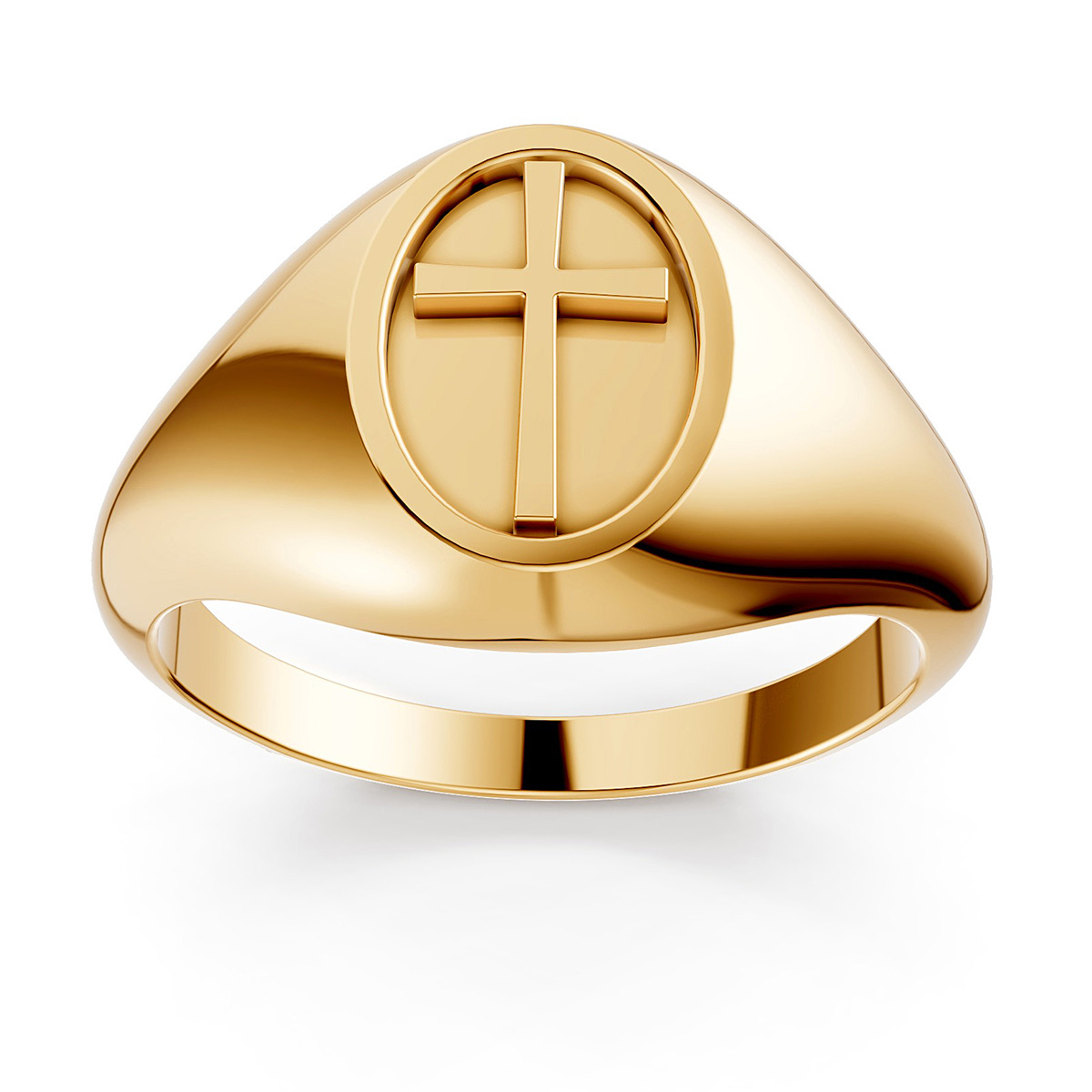 Men's Polished 14K Gold Cross Ring