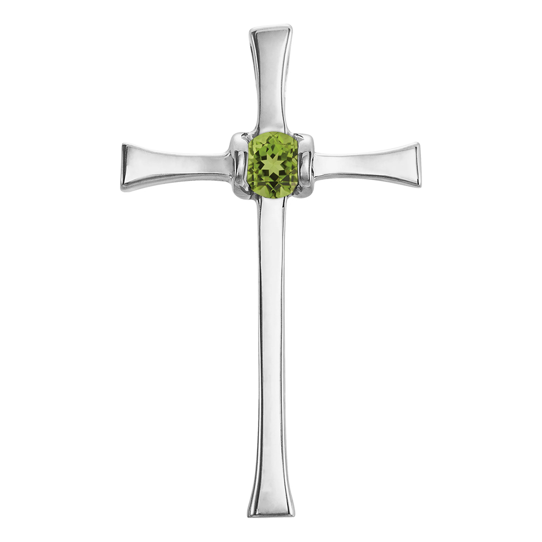 14K White Gold Olive Peridot Cross Pendant for Women with Hidden Bail
