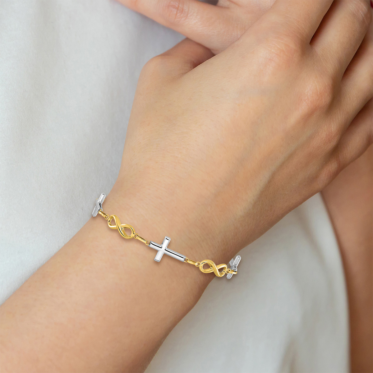 10K Two-Tone Gold Women's Infinity Cross Bracelet