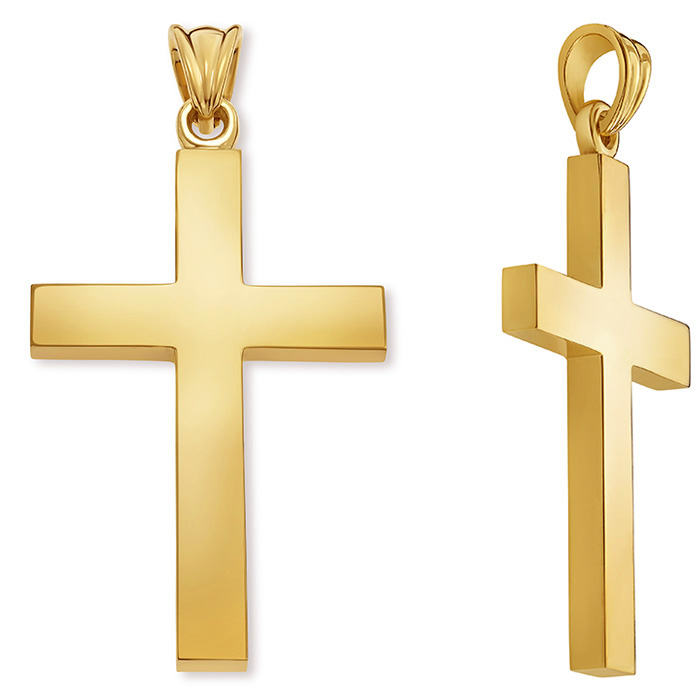 24K Solid Gold Men's Cross Pendant