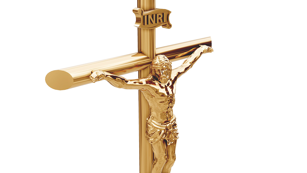 Small Tiny 14K Gold Crucifix Pendant for Women with INRI