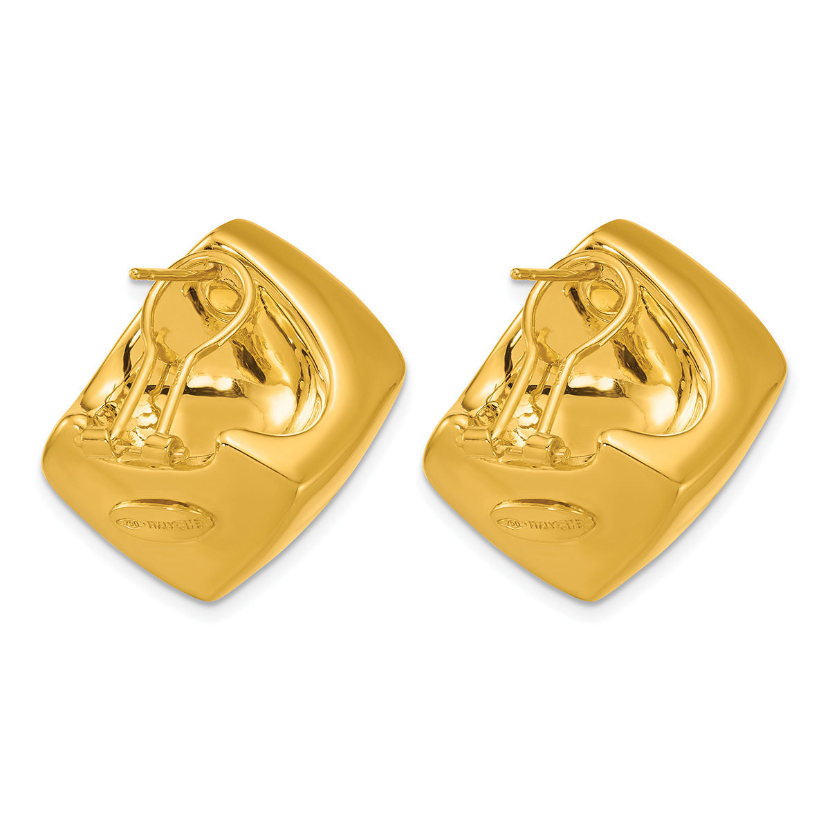18K Gold Italian Cube Omega Post Earrings