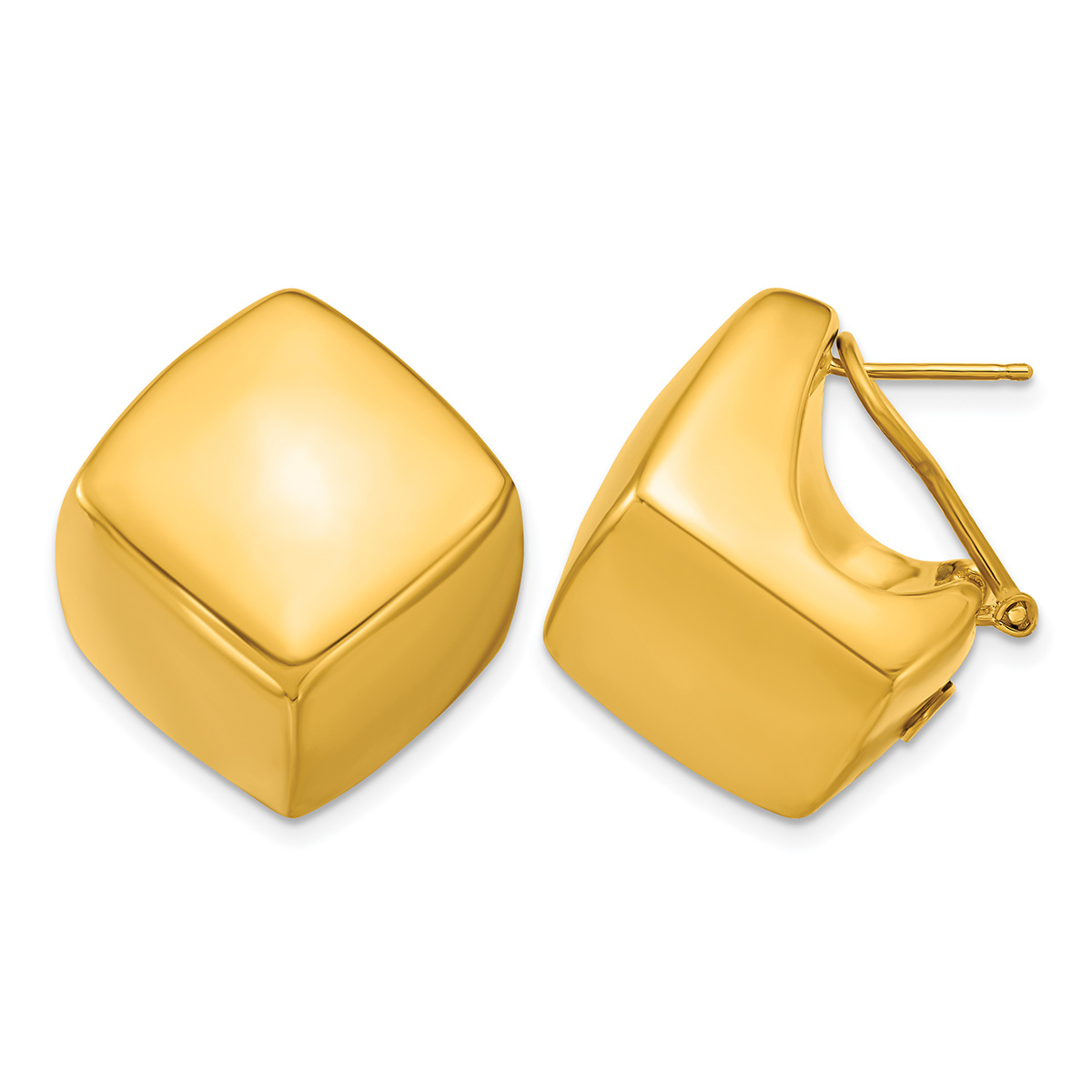 18K Gold Italian Cube Omega Post Earrings
