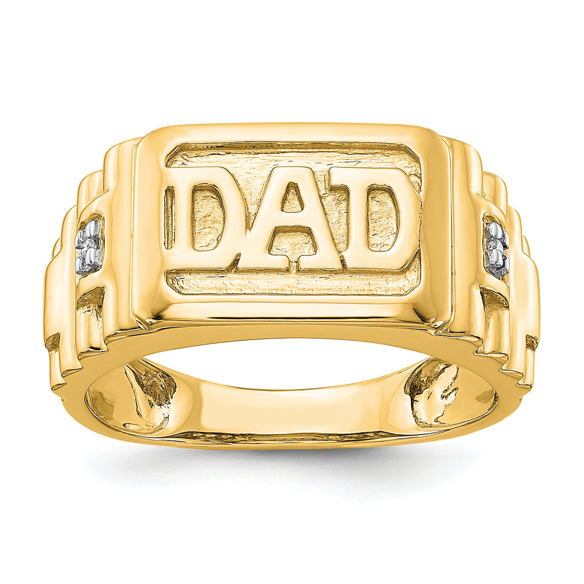 14K Gold Dad Ring for Men with Diamond Accent