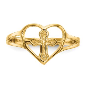 14K Gold Heart Cross Ring for Women