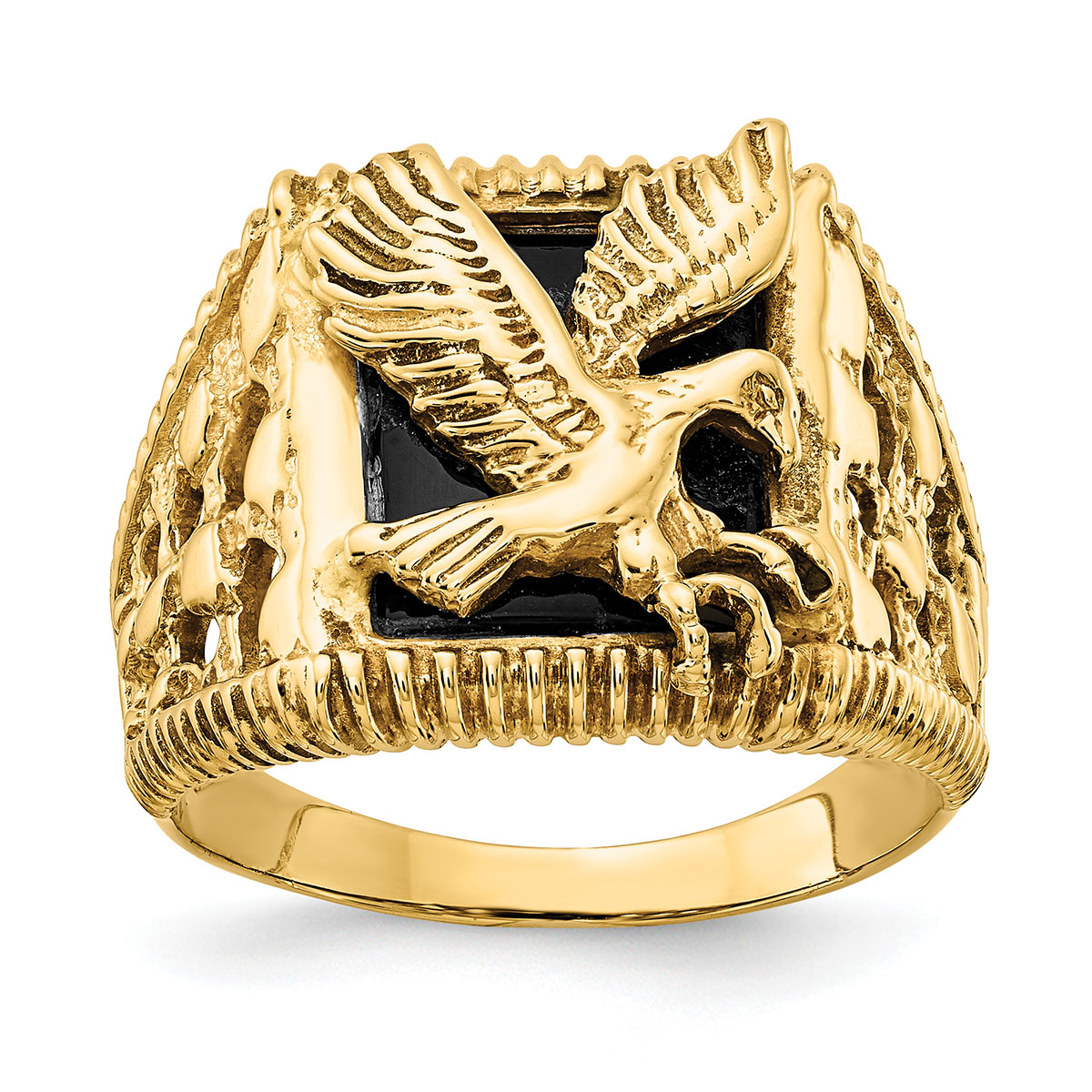 14K Gold Men's Onyx Eagle Ring