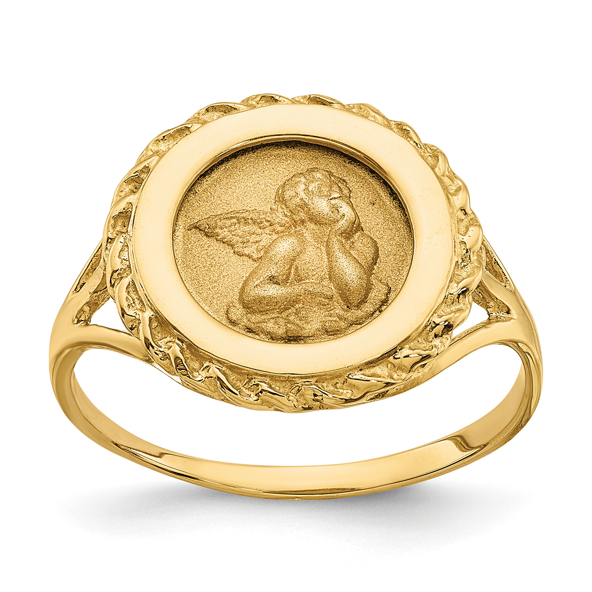 Angel Coin Ring in 14K Gold with Rope Frame