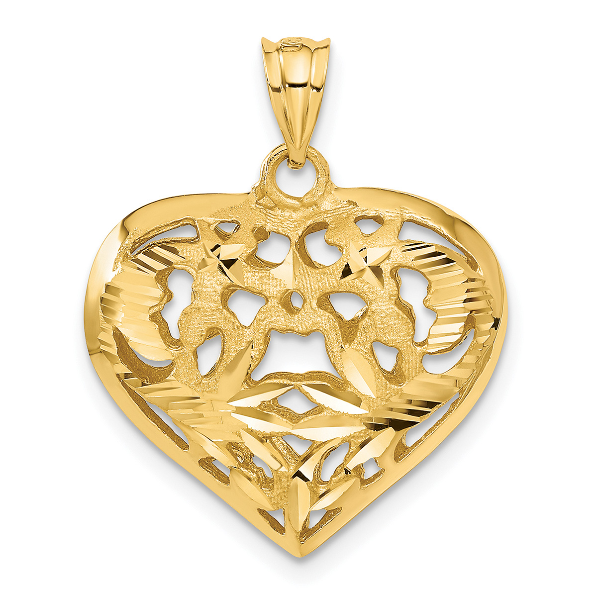 Diamond-Cut Design Heart Pendant, 14K Yellow Gold