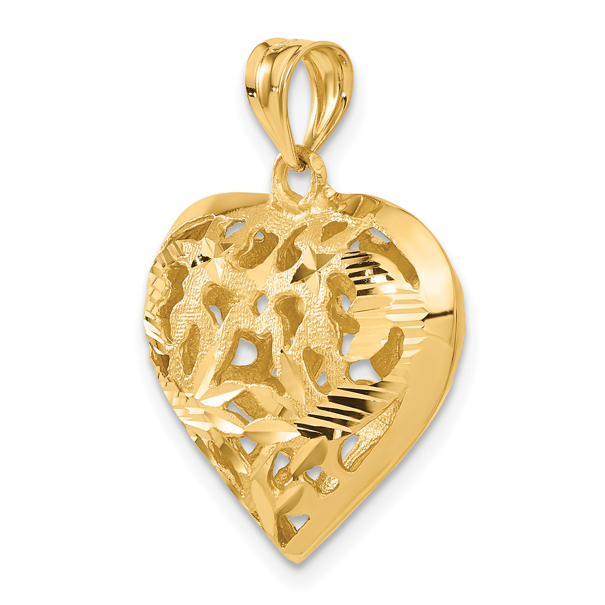 Diamond-Cut Design Heart Pendant, 14K Yellow Gold