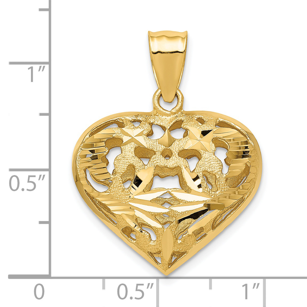 Diamond-Cut Design Heart Pendant, 14K Yellow Gold
