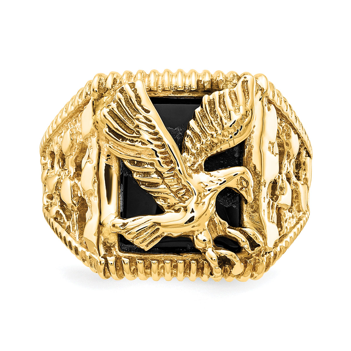 14K Gold Men's Onyx Eagle Ring